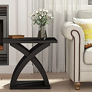 ChooChoo End Side Table, Modern End Table with Storage Shelf, X-Design Side Table Living Room (Black)…