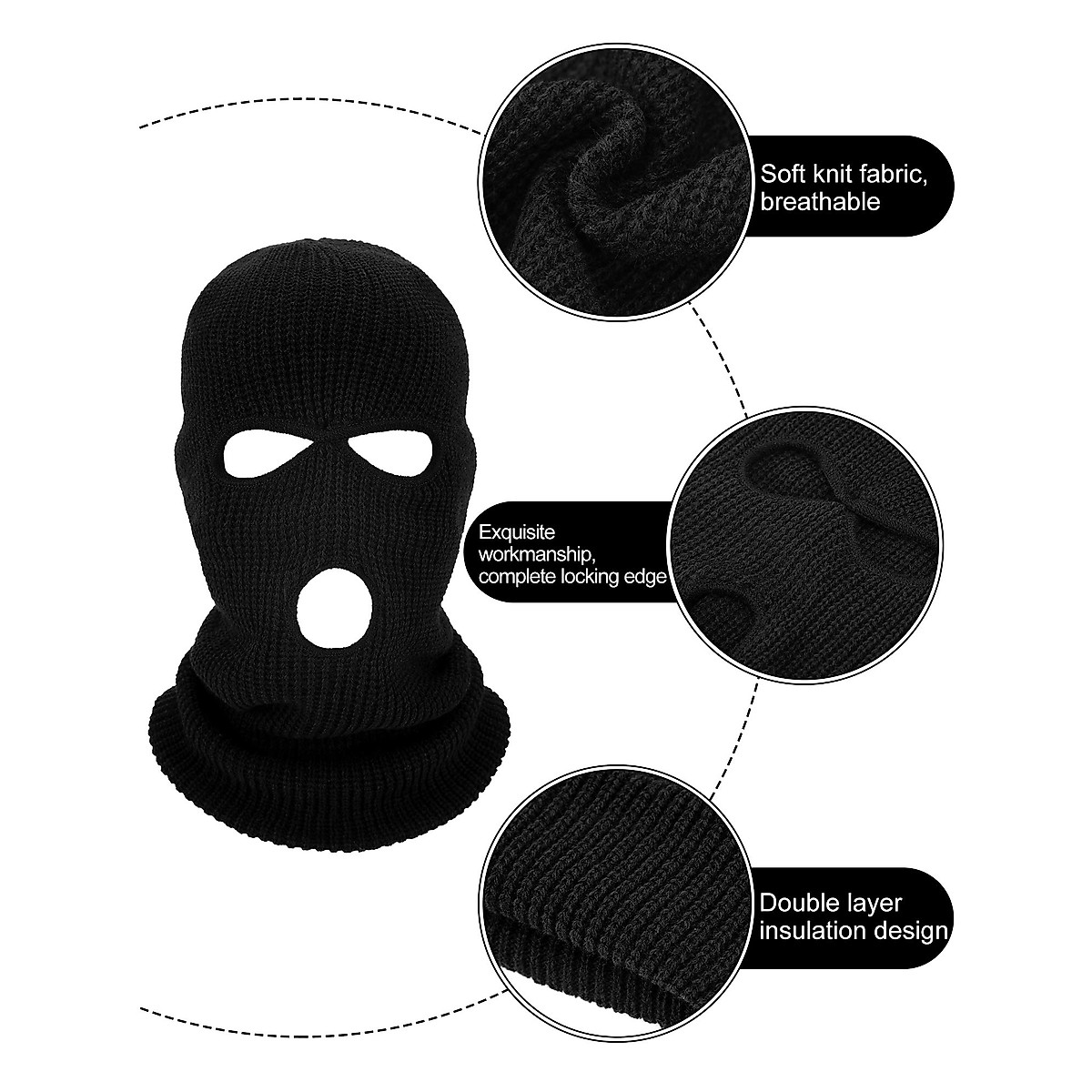 Geyoga 3 Pcs 3 Holes Ski Masks Knitted Full Face Cover Winter Balaclava Ski Mask for Outdoor Sports Men Women(Black, Army Green, Grey)