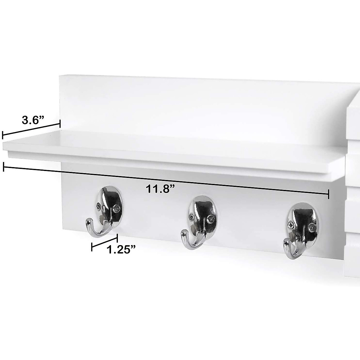 Mail Holder Organizer 3 Hooks Key Holder Wall Shelf White 24''x 6''