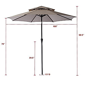 FLAME&SHADE 9 ft Double Top Outdoor Market Patio Table Umbrella with Tilt, Beige