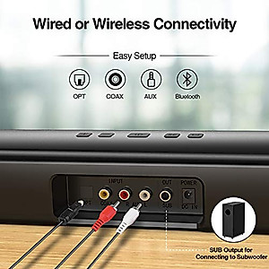 Sound Bar for TV with Subwoofer Deep Bass Soundbar 2.1 CH Home Audio Surround Sound Speaker System with Wireless Bluetooth 5.0 for PC Gaming with Wired Opt/Aux/Coax Connection Mountable 29-Inch