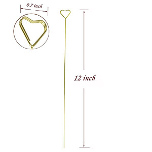 YUXIANG 20Pcs Floral Card Holder Picks, 12 Inch Gold Heart Flower Picture Holders, Metal Wire Flower Picks Clip for Wedding Party Birthday ​Cake