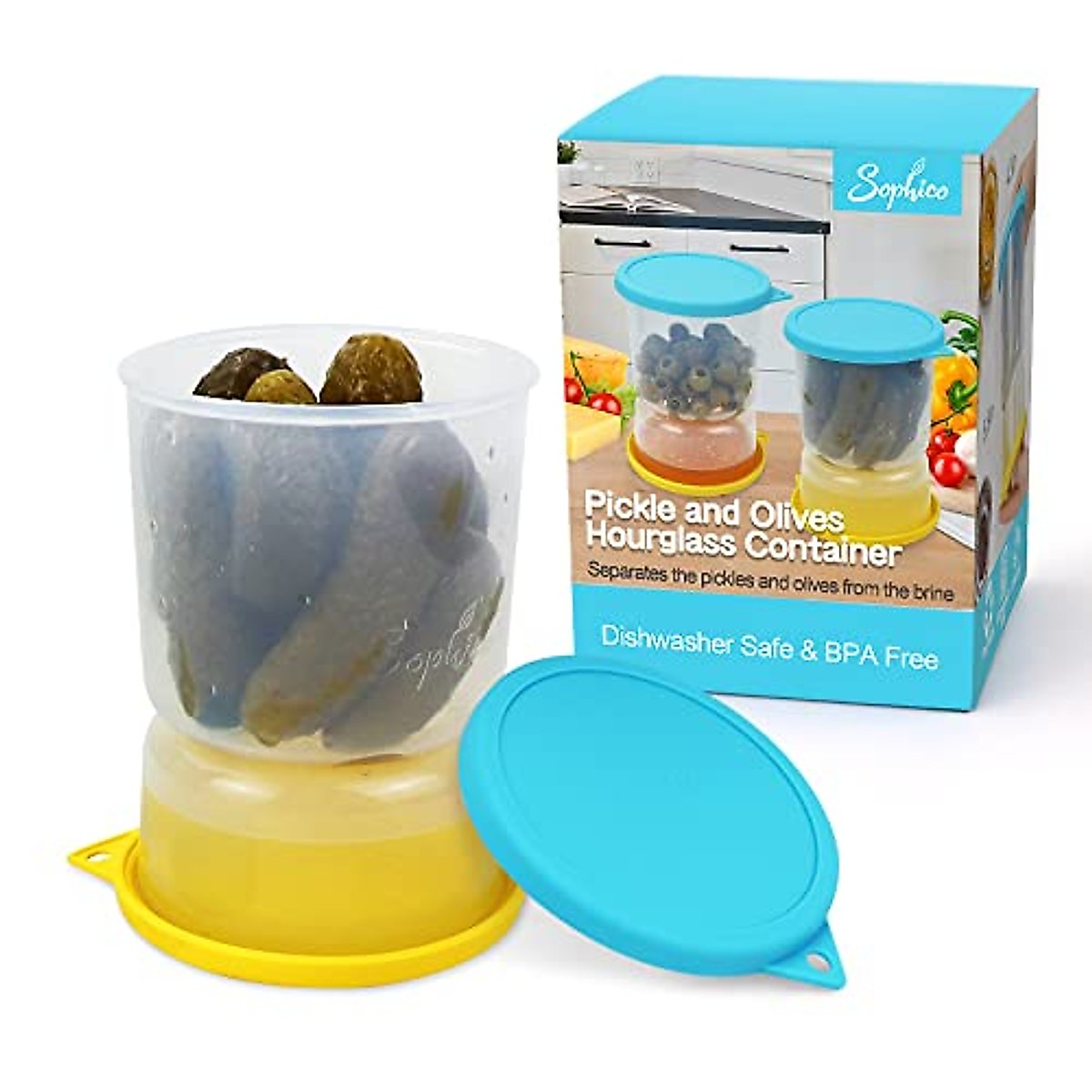 SOPHICO Pickle and Olives Jar Container with Strainer, Leak-proof Juice Separator Sieve Food Saver Storage Container (Pickle Container X 1)