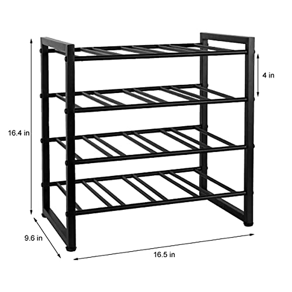 Wine Rack Freestanding 16 Bottle 4 Tier Display Storage Wine Rack for Countertop Cabinet Wine Holder Wine Shelf for Kitchen, Bar, Pantry, Wine Cellar, Basement (Metal)