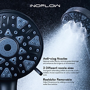 InoFlow High Pressure Filtered Shower head with Handheld 7 Modes, 5” High Flow Hand Held Hydro Rain Showerhead with 60" Stainless Steel Hose and Adjustable Bracket, Matt Black