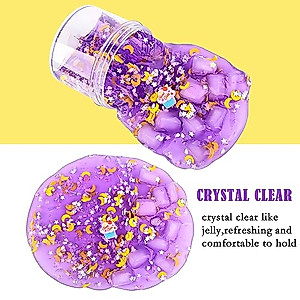 6 Pack Jelly Cube Crunchy Slime Kit, with Yellow, Pink, Purple, Green & Blue Clear Crunchy Slime, Super Soft Sludge Toy with Cute Charms, Party Favors Slime for Girls and Boys