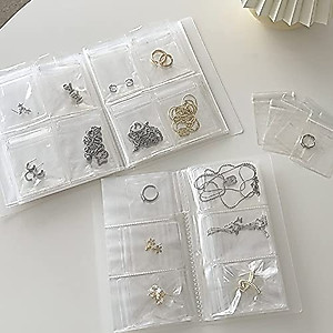 Designster Transparent Jewelry organizer book - Jewelry Storage Album for Earring Organizer Storage Book Bag, Jewelry Travel Organizer Holder for Necklace Rings Bracelet Studs (84 Slots+50 Thicken PVC Bags)