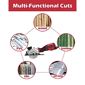 PowerSmart 5.8 Amp 4-1/2 Inch Mini Circular Saw with 4 Blades for Woods, Tile, Soft Metal and Plastic