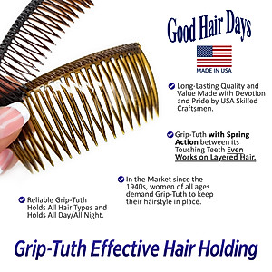 Good Hair Days Grip-Tuth Combs - Set Of 2 Hair Side Combs - Hair Combs For All Types Of Hair - Decorative & Hair Styling Women Accessories (Clear, 3 ¼ ″ Wide)