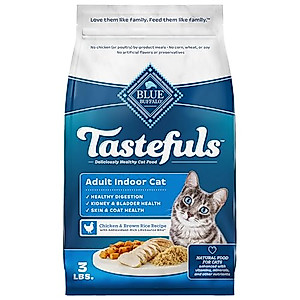 Blue Buffalo Tastefuls Adult Dry Cat Food Indoor Cat Formula, Made in the USA with Natural Ingredients, Chicken & Brown Rice Recipe, 3-lb. Bag
