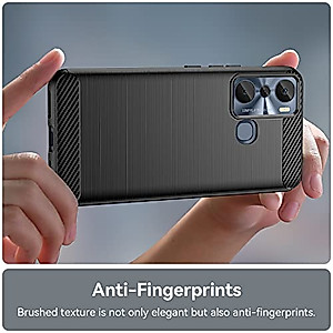 YZKJSZ Case for Infinix Hot 20i + Screen Protector Tempered Glass Protective Film - Soft Gel Carbon Fiber TPU Cover for Infinix Hot 20i (6.6") - Black