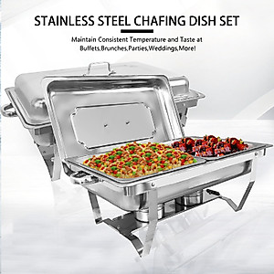 Jacgood Chafing Dish Buffet Set of 2, 8QT Rectangle Stainless Steel Food Warmer Kit with Lids Food Pans Bain Maries and Fuel Holders for Restaurant Catering Parties Weddings