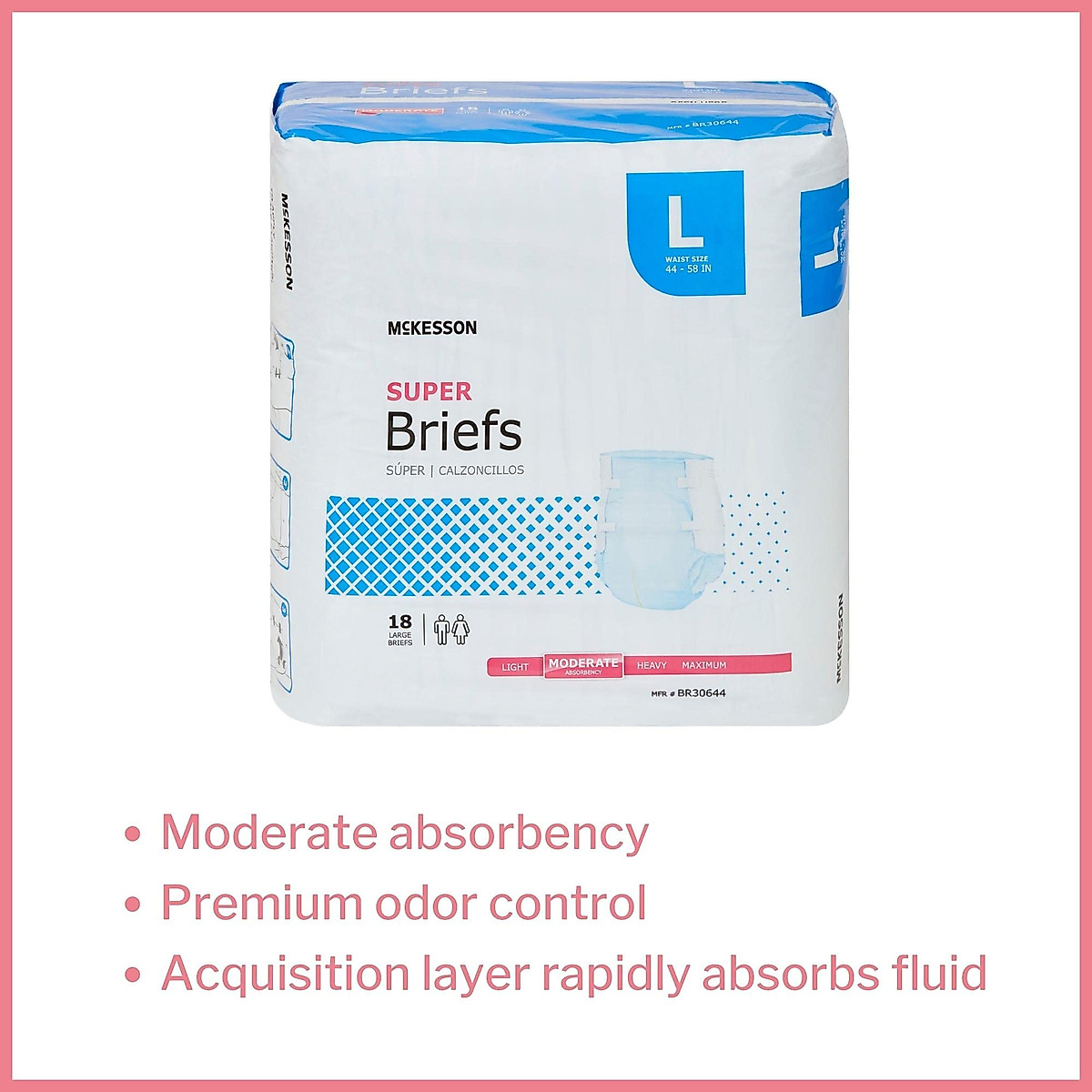 McKesson Super Briefs, Incontinence, Moderate Absorbency, Large, 18 Count, 4 Packs, 72 Total