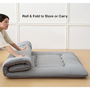 INFINICE Japanese Floor Mattress, Futon Mattress with Portable Storage Bag, Roll Up Mattress Thick Tatami Mattress Suitable for Camping, Guest Room, Gray, Full XL