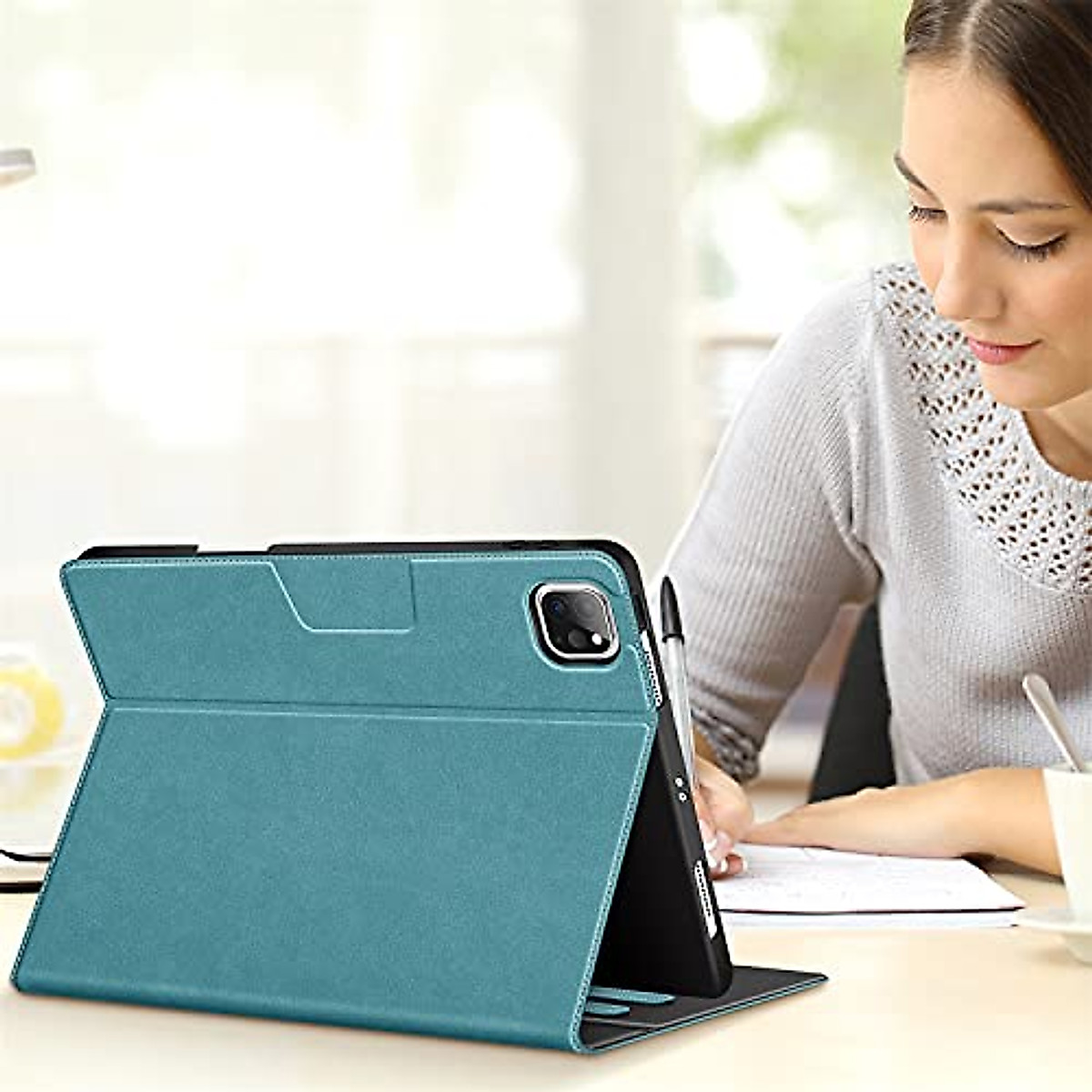 BuKoor iPad Pro 12.9 inch Case 6th/5th/4th/3rd Generation with Apple Pencil Holder, PU Leather Folio Smart Stand Magnetic Clasp Shockproof Cover for iPad Pro 12.9 2022/2021/2020/2018(Tempo Green)