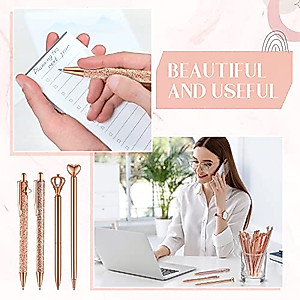 9 Pcs Ballpoint Pens Set Metal Crystal Diamond Pen Liquid Sand Glitter Pen for Journaling Black Ink Pretty Cute Pens Fancy Pens Gifts for Women Girls School Wedding Office Desk Supplies (Rose Gold)