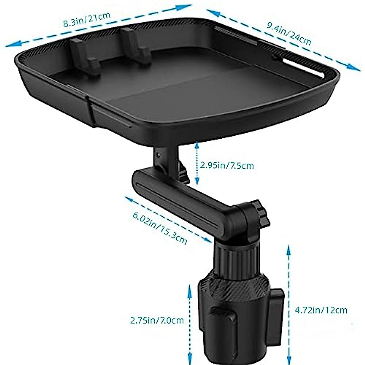 Kelofam Larger Cup Holder Tray, 10 inch Car Food Tray for Eating, Detachable 3 in 1 Car Cup Holder Expander and 360° Rotating Car Cup Holder Tray Table with Phone Holder, Road Trip Essentials