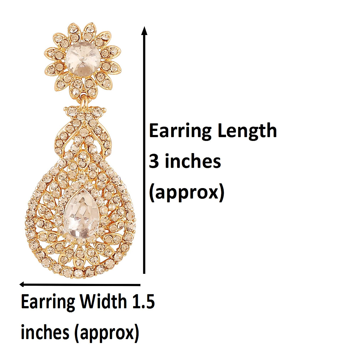 Touchstone Indian Bollywood Beautifully Hand Finished Victorian Studded Look White Rhinestone Designer Jewelry Chandelier Earrings In Gold Tone For Women.