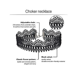 Mudder Choker Necklace Black Choker Lace Choker Gothic Necklace for Women Girls, Black, 6 Pieces