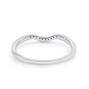 AFFY Round Cut Simulated Blue Sapphire Curved Wedding Band Ring in 14k White Gold Over Sterling Silver