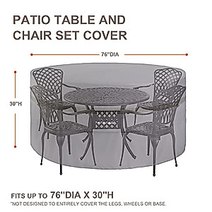 PATIOASIS Waterproof Patio 4-6 Piece Chairs and Round Table Cover 76'' Dia All Weather Proof 600D Oxford Gray Outdoor Furniture Cover for Round Table