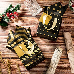 Tenare 24 Pcs Mini Metallic Gift Bags with Handle Tag Tissue Paper, Small Gift Bag for Wedding Baby Shower Birthday(Gold, Black, 4 x 2.8 x 4.5 Inch)