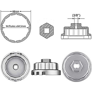 Oil Filter Wrench for Toyota,Lexus,RAV4,Camry,Cruiser,Avalon,Tacoma,Tundra,Highlander,Sienna-64mm 14 flute Oil Filter Cap Removal Tool