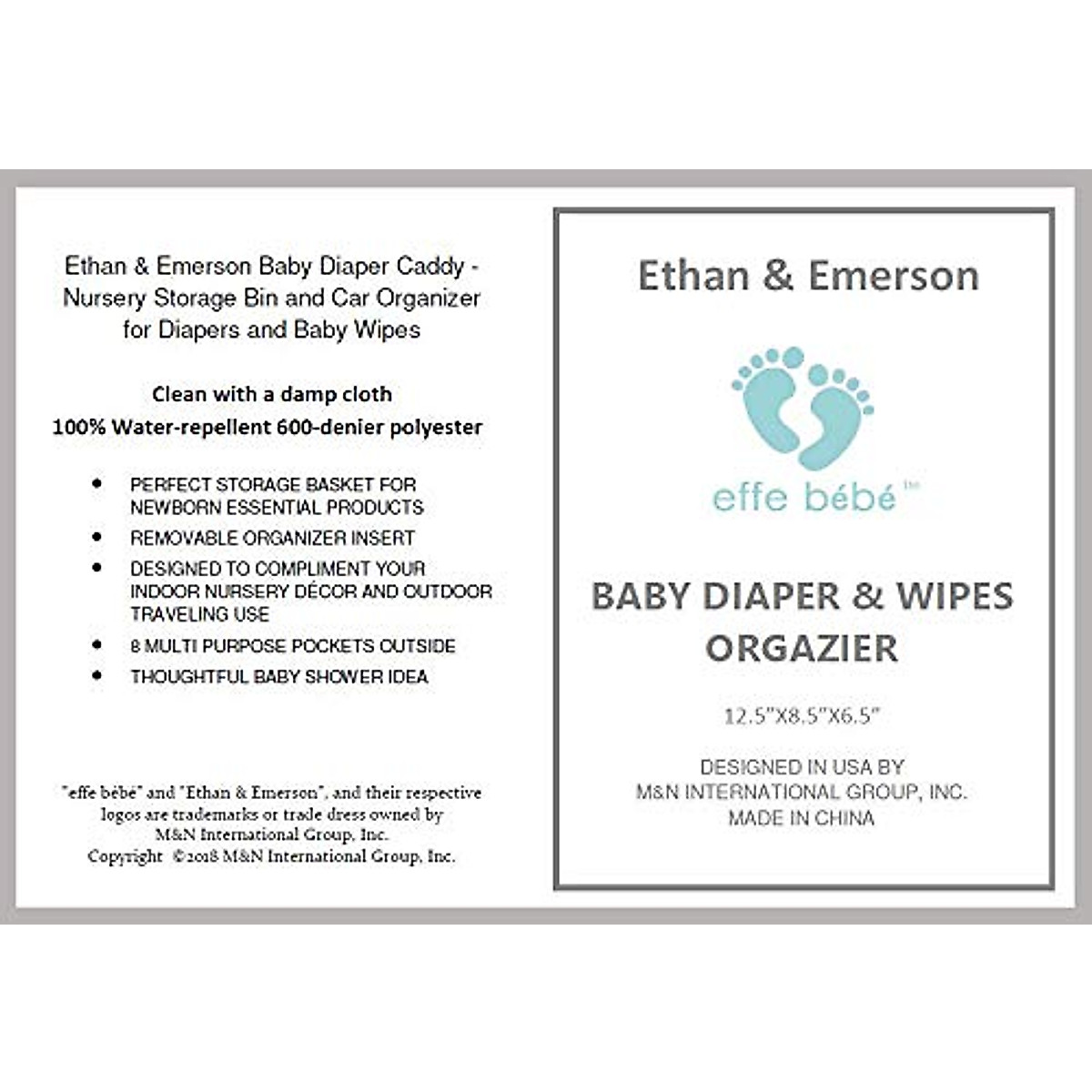 effe bebe Baby Diaper Caddy Organizer - Nursery Storage Bin for Boys and Girls - Car Traveling Organizer -Removable Inserts for Diapers and Baby Wipes - Newborn Essentials Must Haves