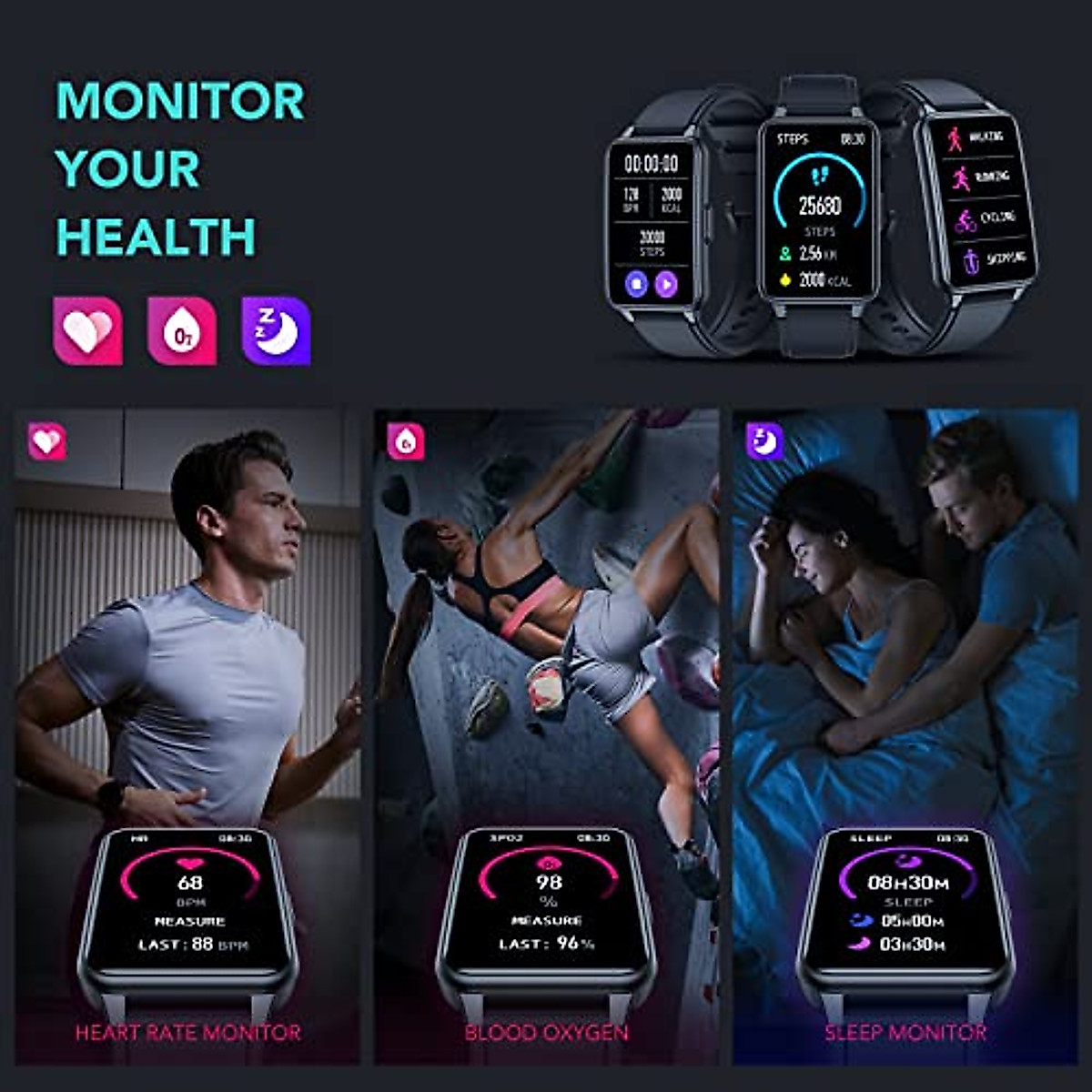 SKG Activity Fitness Tracker for Men Women with 24/7 Heat Rate, Blood Oxygen, Sleep Monitoring, Pedometer Fitness Watch with Step/Calories/Distance, Message Notification, Music Control & Shutter, V3