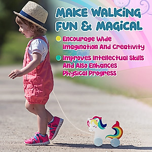 Ratatoys Wooden Toys Unicorn Baby Toy Pull Along for 1 Year Old and Above - H 61 x L 27 Inches, Toddler Boys & Girls, Unique Colorful Design - Improves Movement & Motor Skills, Birthday Party Gift