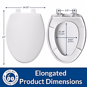 MAYFAIR 1880SLOW 000 Caswell Toilet Seat will Slowly Close and Never Loosen, ELONGATED, Long Lasting Plastic, White