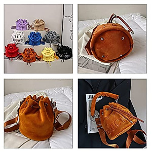 Hobo Bags for Women, Small Bucket Bag, Soft Plush Hobo Purses, Crossbody/Handbag(7.9 * 7.9 * 8.3in) (Rose Red)