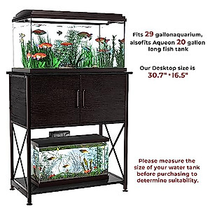Herture 20-29 Gallon Aquarium Stand Metal Frame Fish Tank Stand with Cabinet Storage, for 20 Gallon Long Aquarium,30.7" L*16.5" W Tabletop,330LBS Capacity Black PG01YGB