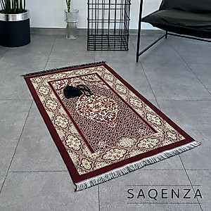 SAQENZA Muslim Prayer Rug Double Sided - Prayer Mat 3 Pieces Set - Gift Kufi Hat - Gift Prayer Beads (99) - Muslim Gifts for Men, Women and Kids