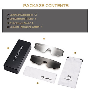 VANLINKER Futuristic Trendy Wrap Around Sunglasses for Women Men Fashion Rimless Visor Rave Shield Y2k Mirrored Shades Silver/Black VL9679