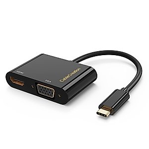 CableCreation USB C to HDMI VGA Adapter, Type C to VGA to USB C Thunderbolt 3 for Dual Monitor Adapter Compatible with iPhone 15 Plus/15 Pro Max, Galaxy S22 Ultra, MacBook Pro 2020, iPad Pro 2020