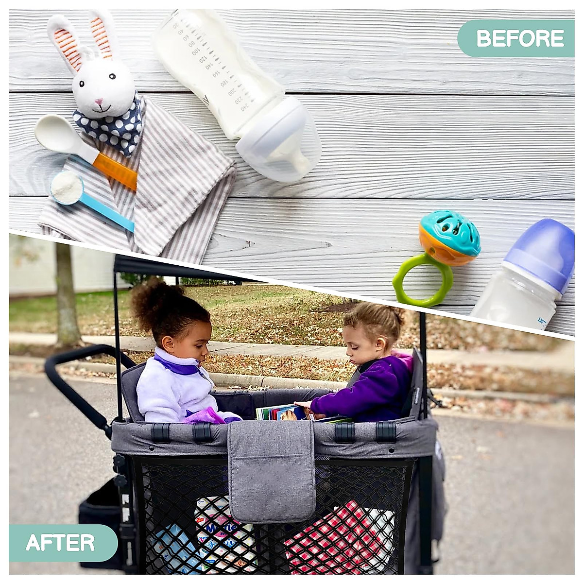 Stroller Wagon Cargo Net, Baby Stroller Organizer Mesh Cargo Net for Extra Storage Space Large Storage Capacity, Stroller Wagon Accessories - Compatible with WONDERFOLD All W-Series Models (2 Pack)