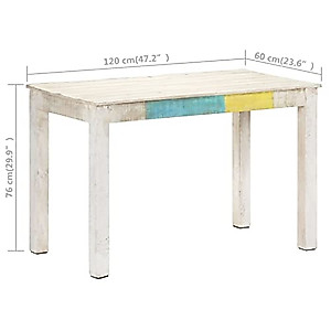 YPWRENH Rectangular Wooden End Table Dining Table White 47.2 "x23.6 x29.9 Solid Mango Wood for Dining Room, Kitchen or Living Room