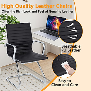 Office Guest Chair Meeting Room Chair Leather Folding Reception Chair Without Wheel with Sled Base for Waiting Room Conference Room Living Room Home Office (2 Pack)