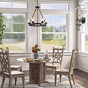 LNC Farmhouse Chandelier, Round Wagon Wheel 6-Light Fixture with Clear Glass Shades for Dining Room, Living Room, Bedroom, Kitchen Island and Foyer