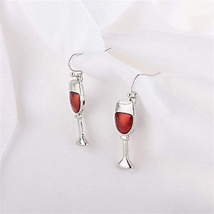 Red Wine Glass Dangle Earrings Dainty Unique Handmade Metal Earrings for Women Jewelry(A)