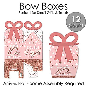 Big Dot of Happiness 10th Pink Rose Gold Birthday - Square Favor Gift Boxes - Happy Birthday Party Bow Boxes - Set of 12
