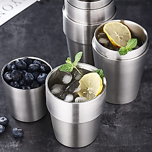 UPTALY 4 pcs Stainless Steel Cups (10 oz, Large Silver Type B), Unbreakable Camping Mugs (3.23'' x 3.78''), Small Espresso Cup, Double Walled Latte Mugs, Shot Cup, Tumbler, Thicken Coffee Cup