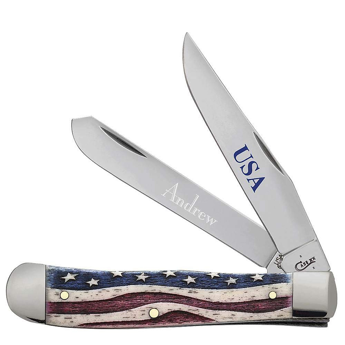 Personalized Case Star Spangled Natural Bone Color Wash Trapper with Free Laser Engraving