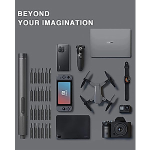 Mini Electric Precision Screwdriver,Powerful Magnetic Motor, High Strength S2 Steel Screwdriving Bits,Long Time Working Rechargeable Lithium Battery, LED Lights,Perfect for Phones PC Laptops,Grey