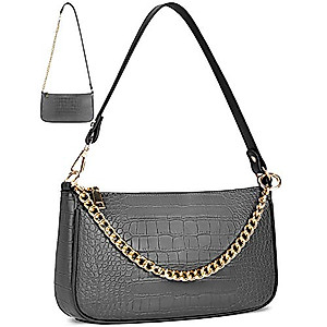 NUBILY Shoulder Bag Purse for Women Croc Small Classic Clutch Handbag Wallet Classic Crossbody Bags with Zipper Closure Grey