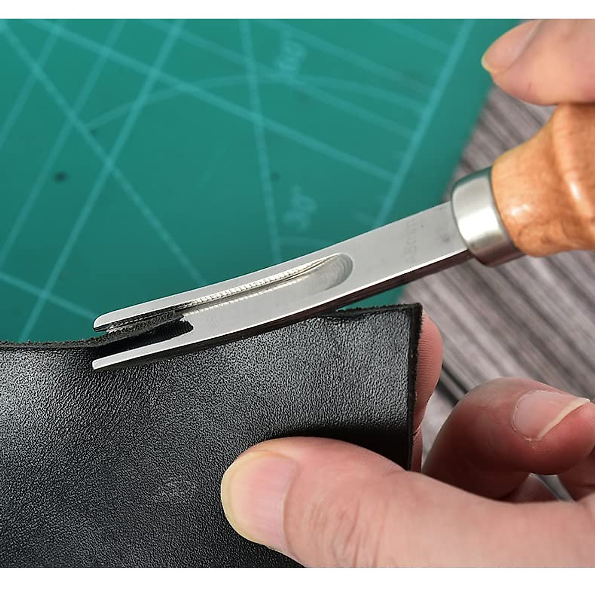 XILEWHZF Leather Edge Skiving Beveler Tool Set, Wide Mouth Leathercraft Edge Skiving Beveler Leather Edge Trimmer with Wooden Handle Three Sizes(4mm,6mm and 8mm)