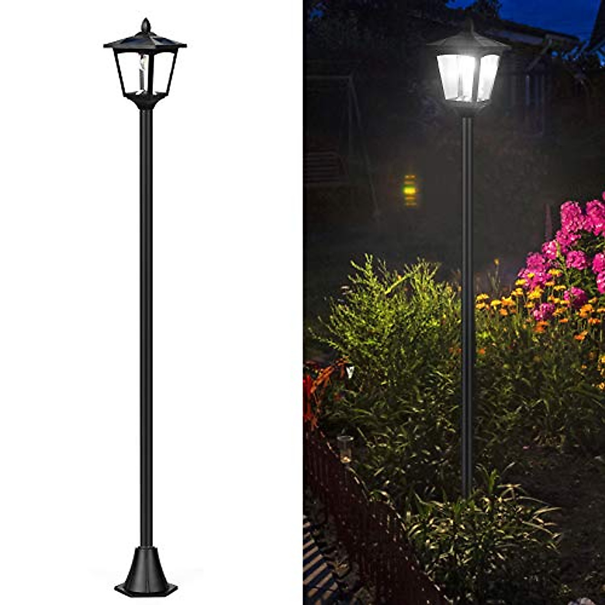 Melunar 68.5" Solar Lamp Post Lights, Waterproof Outdoor Solar Powered Vintage Street Lights for Backyard, Patio, Garden, Lawn, Pathway, Driveway, 2 Modes