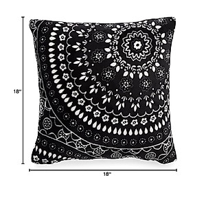 Vera Bradley Women's Decorative Throw Pillow With Removeable Hypoallergenic Insert, Black Bandana Medallion, One Size