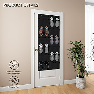 HAKACC 24 Pockets Over The Door Shoe Organizer, Hanging Shoe Organizer for Closet, Shoe Rack for Door, Hanging Shoe Storage Bag, Black
